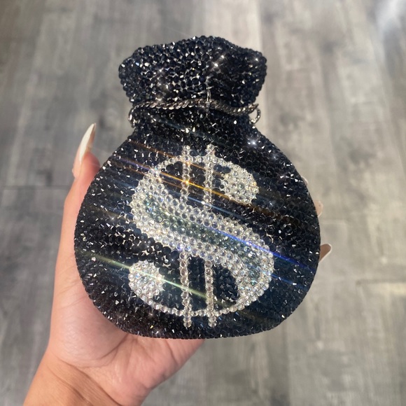 Lucious Cherry Shop | Bags | Rhinestone Money Bag In Black | Poshmark
